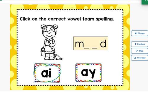AI & AY Vowel Team spelling - Boom cards by The kinder teacher | TPT