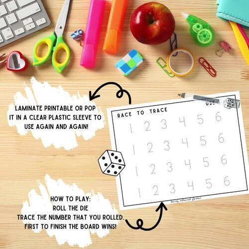 Race to Trace Math Game, Tracing Math Worksheets, Dice Math Games
