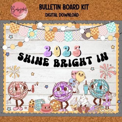 Groovy New Year Bulletin Board Kit Retro Disco Ball Classroom Door Decor