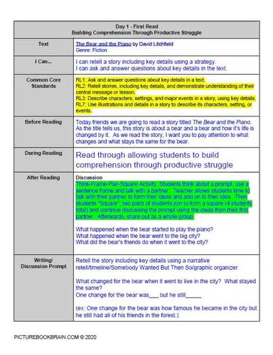 The Bear and the Piano by David Litchfield Lesson Plan and Activities