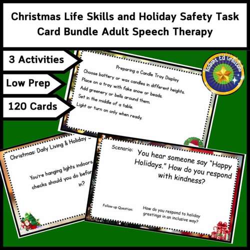 Christmas Life Skills and Holiday Safety Task Card Bundle Adult Speech ...