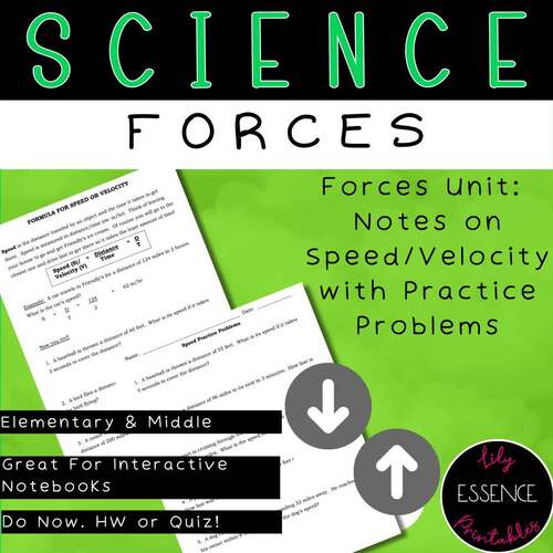 Forces Unit: Speed/Velocity Formula Notes and Practice Problem Worksheet