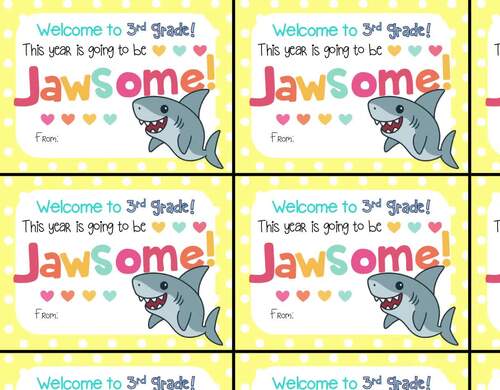 Shark Beginning of Year Gift Tag- Welcome to 1st (K-6) Grade! This year ...
