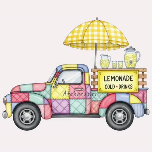Patchwork Bakery Truck Clipart - 16 PNG Files, Transparent Background