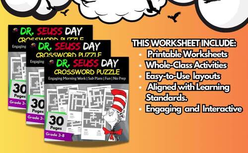 Dr. Seuss Day Read Across America Crossword Puzzle Activity 4th,5th,6th ...