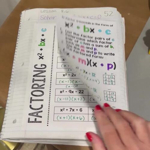 Algebra 1 - Factoring Trinomials Where a=1; x^2 + bx + c Interactive ...