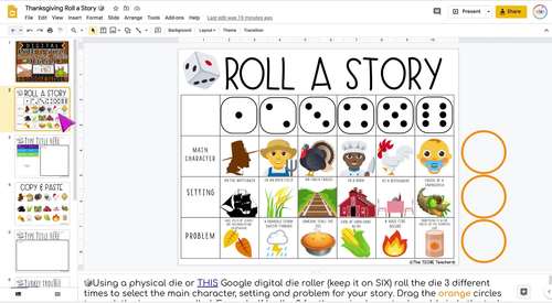 DIGITAL THANKSGIVING WRITING ACTIVITY: ROLL A STORY IN GOOGLE SLIDES™