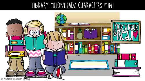 Library clip art, Melonheadz Characters, background Mini by Melonheadz ...