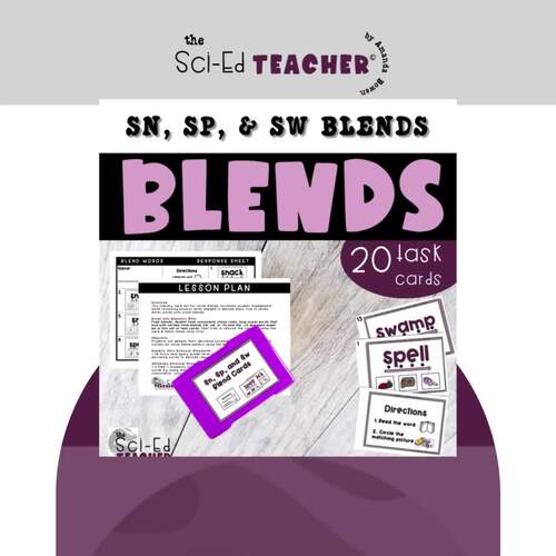 ELA First Grade Printable Task Cards: Sn Sp Sw Blend Flashcards Practice