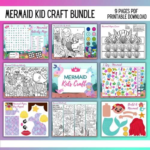 Mermaid Kid Craft Bundle, Coloring, Puppets, Games & More, PDF, | TPT