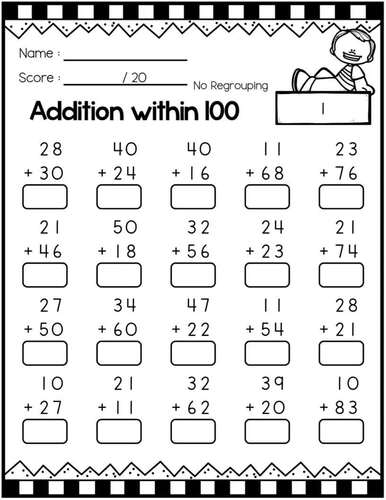 Addition within 100 Worksheets | Addition without and with Regrouping