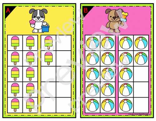 Summer Dogs - Double Ten Frames Math Scoot Activity 0 to 20 - Teen Numbers