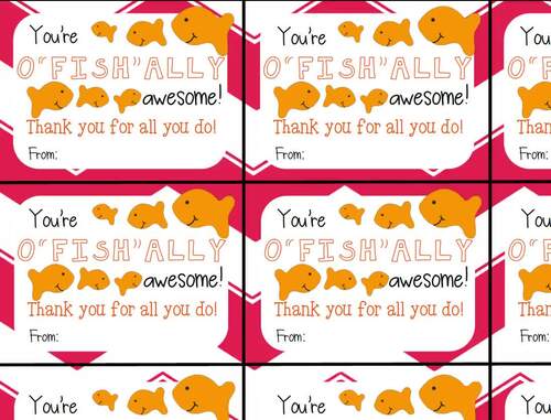 Cute Goldfish Crackers Teacher/ Staff Appreciation Treat Tag | TPT
