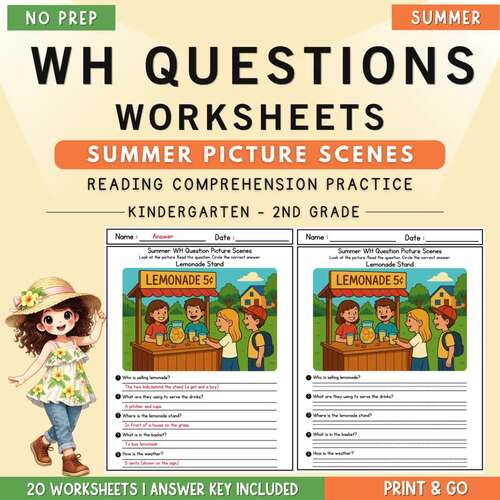 wh questions worksheets picture scenes reading comprehension summer
