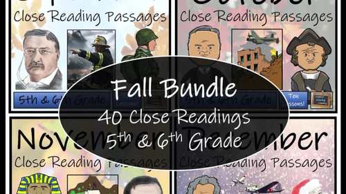 Fall Close Reading Comprehension Book Bundle | 5th Grade & 6th Grade
