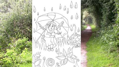 Fairy In The Rain Coloring Page For Kids And Adults Autumn Nature Fantasy