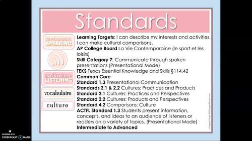 French Sport Leisure Presentational Speaking Performance Task No Prep