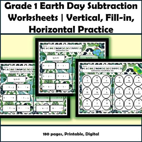 Grade 1 Earth Day Math Subtraction Missing Subtrahend Find the Sum ...