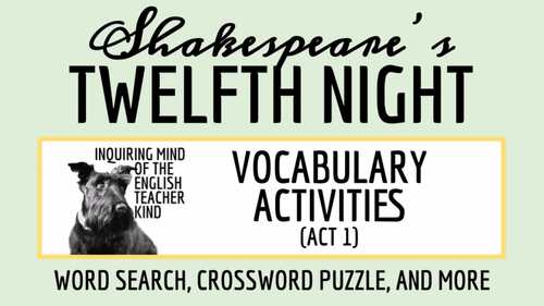Twelfth Night Act 1 Vocabulary Activities | Word Search | Crossword ...