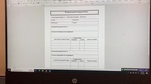 Professional Development Plan (editable & fillable 1 page template)