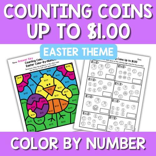 Easter Color by Number Code Counting Coins Money Up to $1 Activity ...