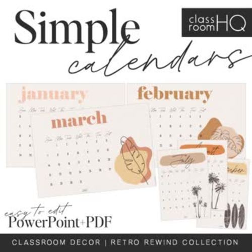 Simple Editable Monthly Calendar Retro Beachy Theme BOHO SUMMER ...