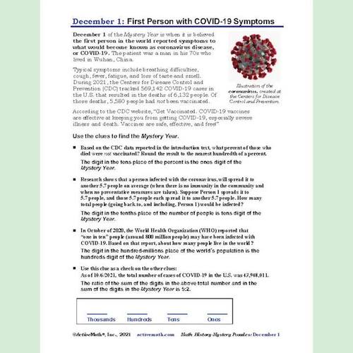 DECEMBER BUNDLE: 17 Middle School Math-History PDF Mini Lessons | Holidays