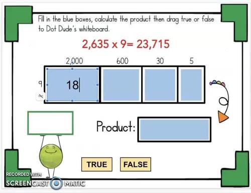 4 Digit by 1 Digit Area Model Multiplication Google Slides and Worksheets