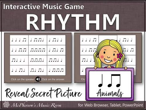 Interactive Rhythm Game Eighth Notes Quarter Notes Secret Picture {Animals}