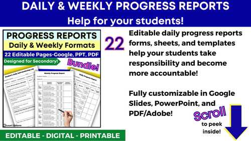 Progress Report Template BUNDLE Daily & Weekly, Editable in Google PPT PDF