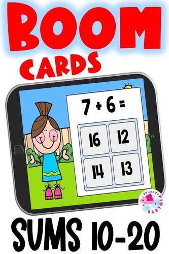 ADDITION SUMS 10 TO 20 MATH BOOM CARDS - KIDS by Primary Piglets