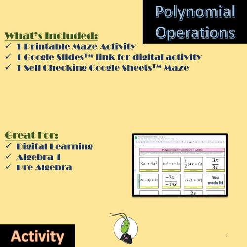 Polynomial Operations Maze Activity for Algebra in Digital and Printable