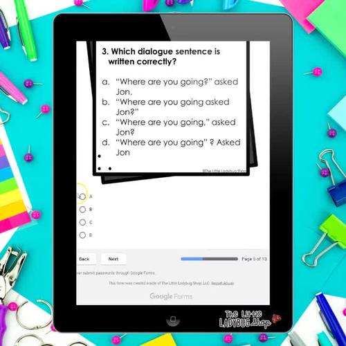 Quick Grammar Practice: Digital Color By Quotation Marks for Google Forms