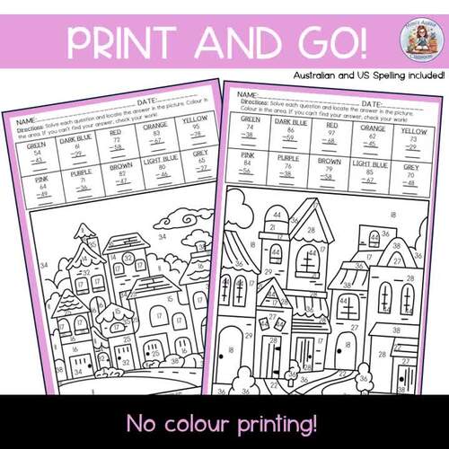 Color by Number 5th Grade and 6th Grade Vertical Subtraction Bundle