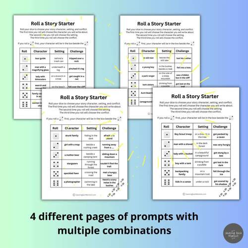 Roll a Story Creating Writing Prompts Literacy Center - Camping Theme