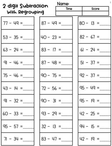 2-Digit Addition & Subtraction Timed Tests Within 100 | Math Fluency ...