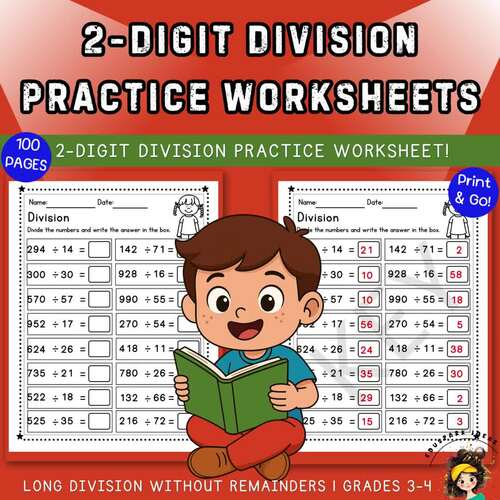 3 Digit by 2 Digit Long Division Worksheets - Without Remainders ...