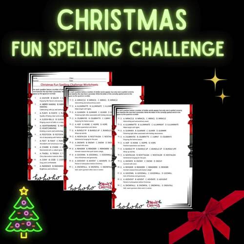 Christmas Fun Spelling Challenge Worksheets No Prep Activities Print ...