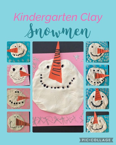 Clay Snowman guided art lesson, Christmas winter art by Brittany Hendrix