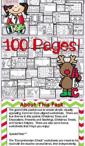 Christmas NO PREP Kindergarten Language Arts Pack Common Core Aligned!