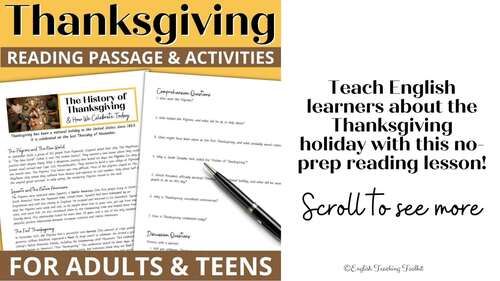 Adult ESL Thanksgiving Reading Comprehension Questions Worksheets ...