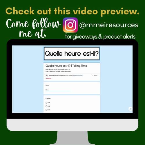 Quelle heure est-il? | Self-Grading Google Forms | Fully editable ...