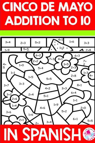 Spanish CINCO DE MAYO Coloring Pages Addition to 10 Color by Number Code