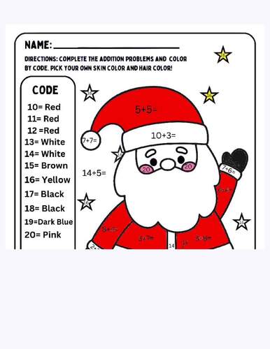 Number Sense Color by Code Addition up to 20 Holiday Math Activity by ...