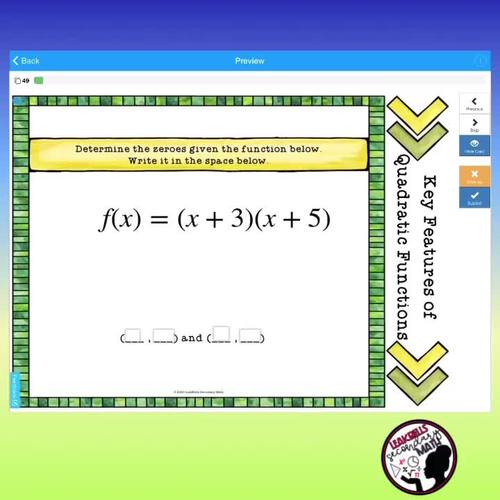 Key Features of Quadratic Functions | Boom Cards by LeakBells Secondary ...