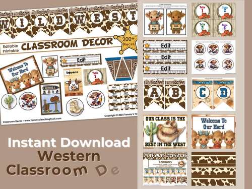 Western Classroom Decor Bundle | Highland Cow Theme | Editable Bulletin ...