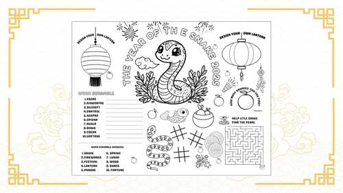 Lunar New Year Coloring Placemats Bundle Set of 3, Coloring Mat Activities