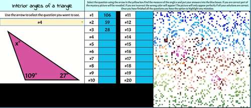 Interior Angles of Triangles Pixel Art by Pick Up and Go Resources