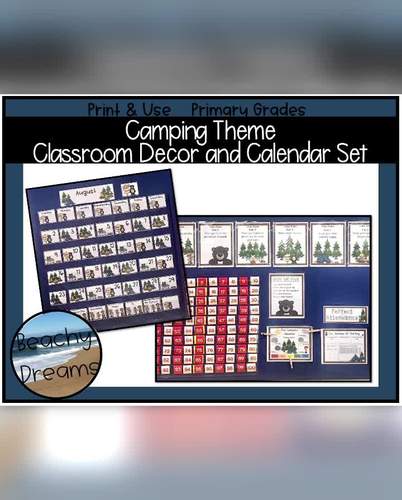 Camping Theme Classroom Decor and Calendar Set EDITABLE by Beachy Dreams