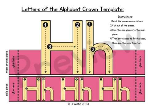 Alphabet Letter Hh Crown & Hat Crafts - Animal Headband & Writing Templates